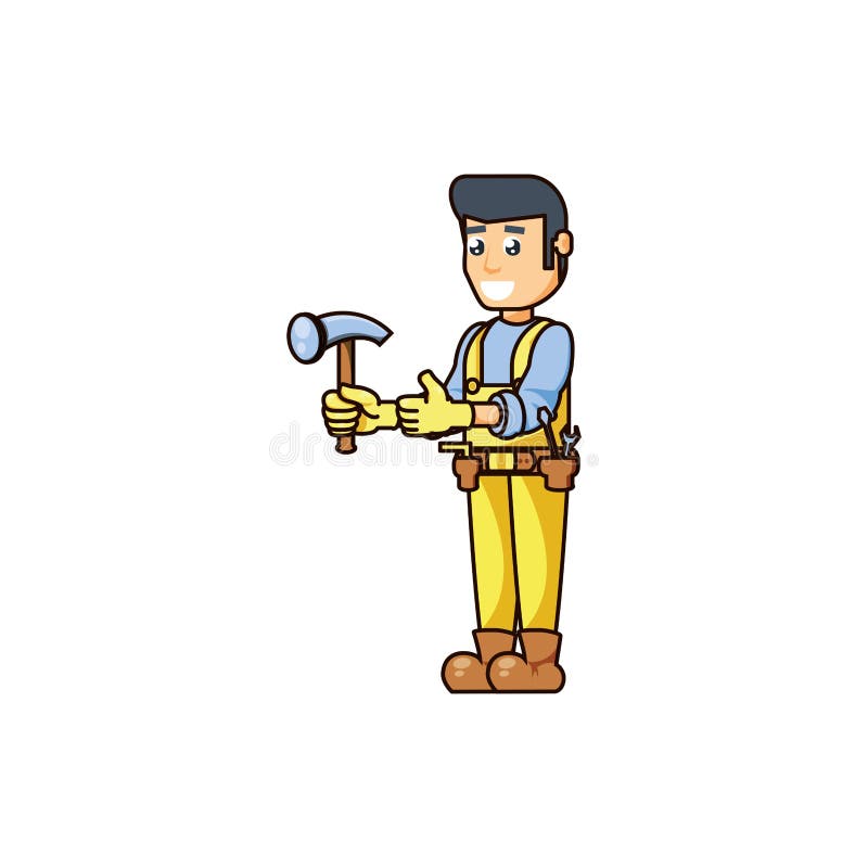 Construction Worker with Hammer Tool Stock Vector - Illustration of ...