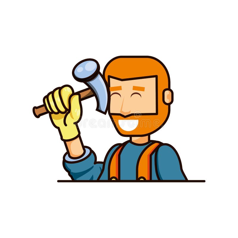 Construction Worker with Hammer Tool Stock Vector - Illustration of ...