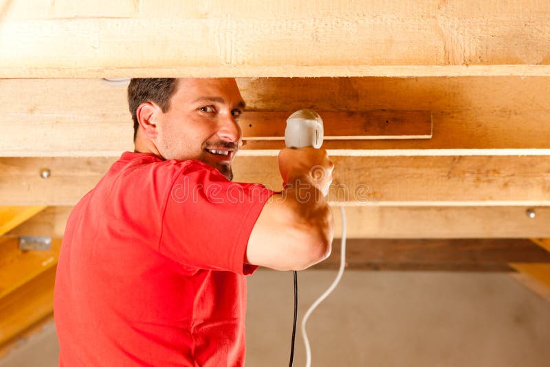 Construction Worker with Hand Drill Stock Image - Image of inside ...