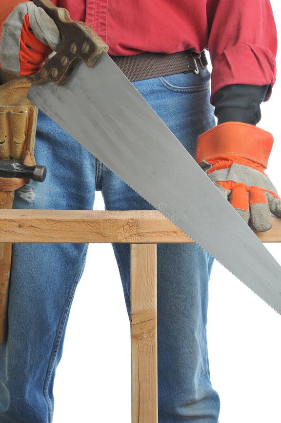 Construction Worker with Hand Saw Stock Image - Image of tradesman ...