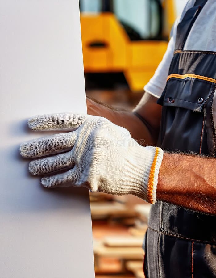 Construction Worker Handles Material at a Building Site during Daylight ...