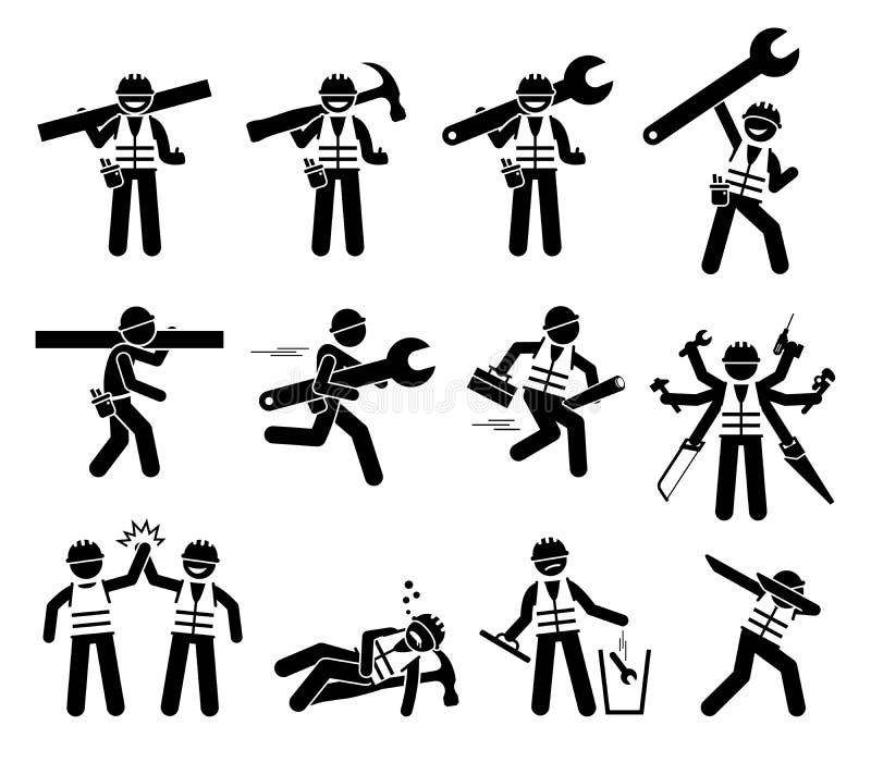 Construction Worker Job Pictogram Stock Vector - Illustration of ...