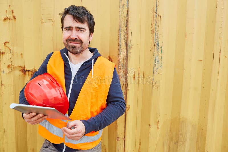 Construction Worker or Handyman with Tablet Computer Stock Photo ...