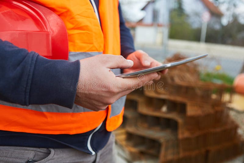 Construction Worker or Handyman with Tablet Computer Stock Image ...