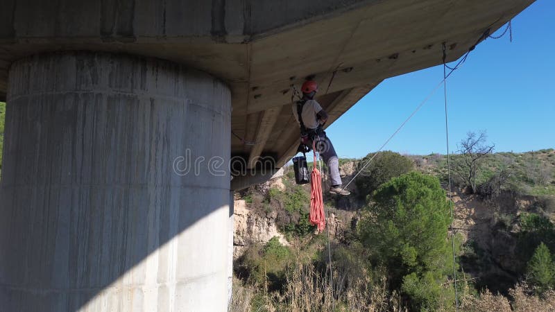 Construction Worker Inspecting Concrete Bridge Underside Stock Footage ...