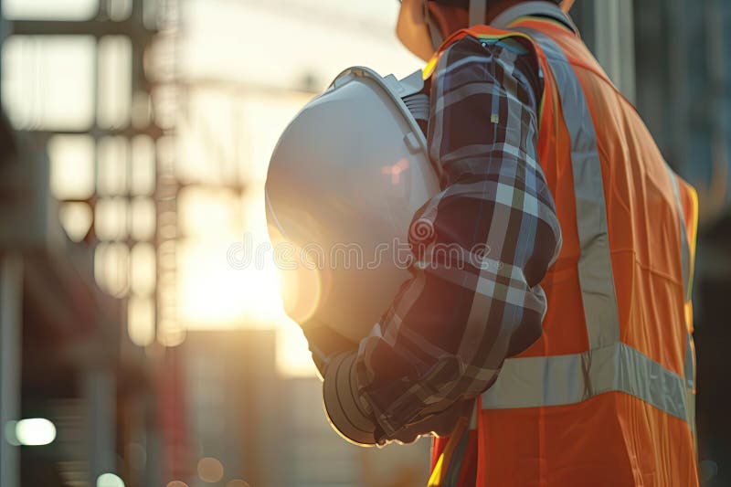 Construction Worker with Hard Hat at Construction Site Stock ...