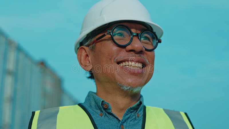 Construction Worker in a Hard Hat Smiles Proudly while Overseeing ...