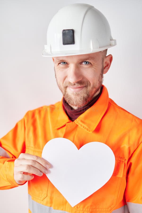 Construction Worker in Hard Hat with White Paper Heart Stock Photo ... Construction Worker in Hard Hat with White Paper Heart Stock Photo ...