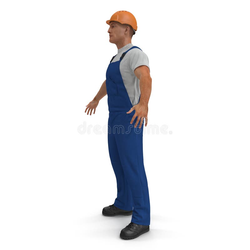 Construction Worker with Hardhat Standing Pose on White Stock Photo ...