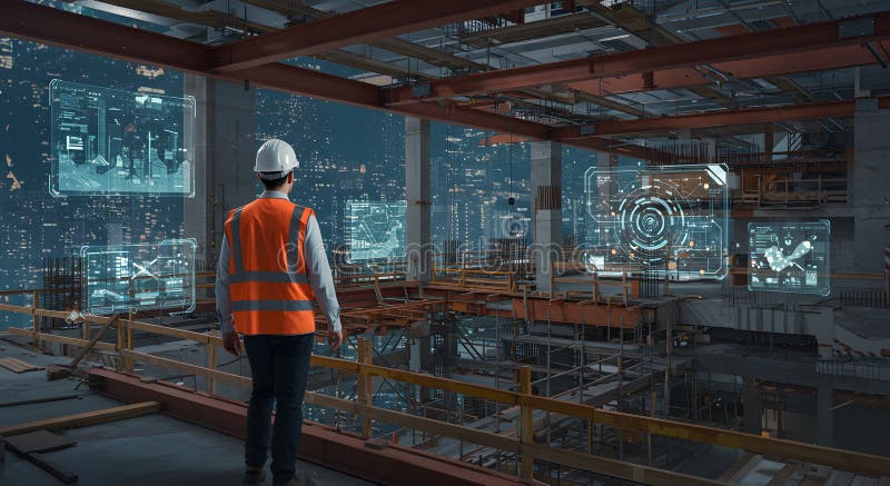 Construction Worker with Hardhat and Vest on a Construction Site ...