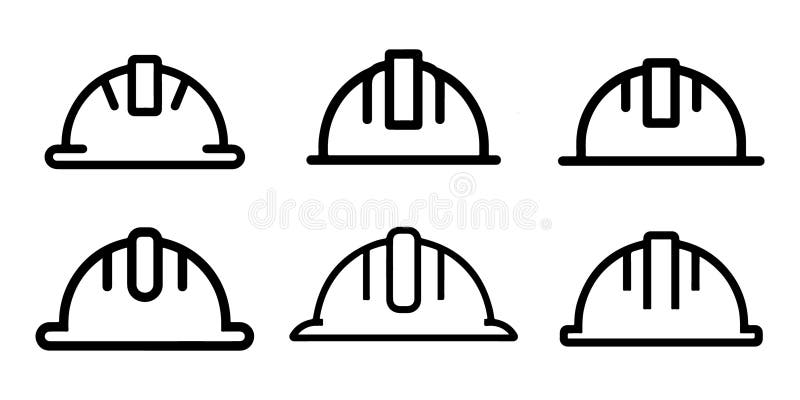 Construction Worker Hat Outline Icon Set Vector Stock Illustration ...