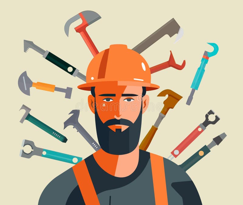 Construction Worker Wearing Hard Hat Helmet Holding Shovel Cartoon ...