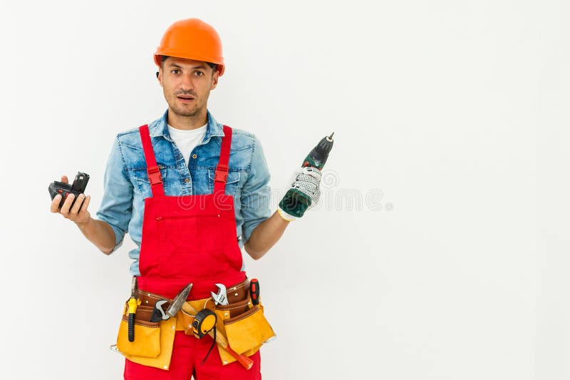 Construction Worker with Helmet and Screwdriver Stock Photo - Image of ...