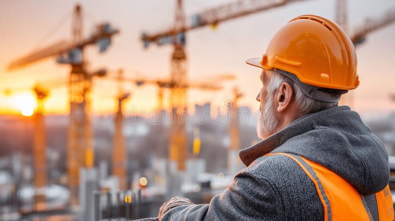 A Construction Worker in Helmet Working Outdoor in a Work Setting ...