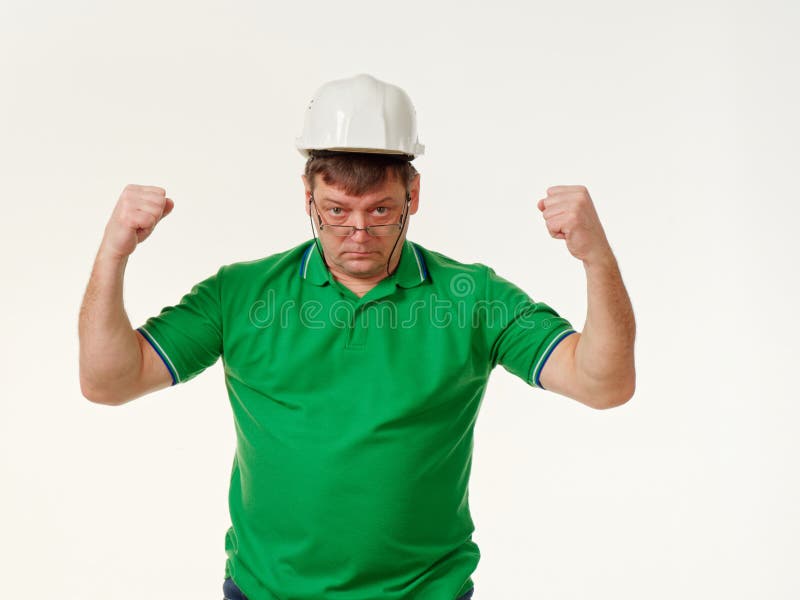 Emotion Man Foreman on a White Background Stock Photo - Image of people ...
