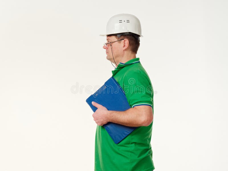Emotion Man Foreman on a White Background Stock Image - Image of people ...