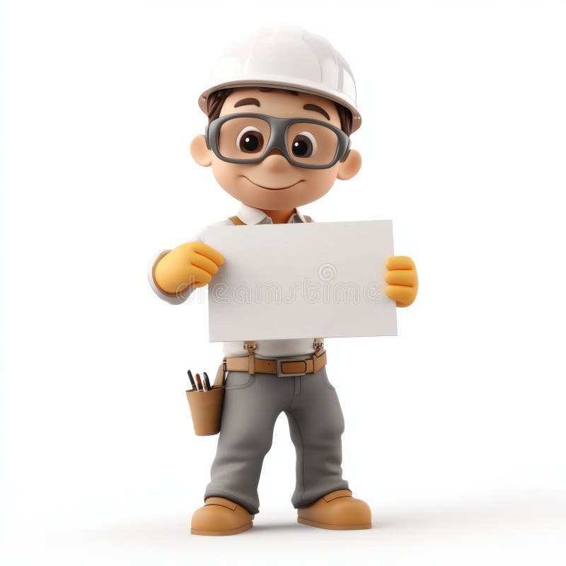 A Construction Worker Holding a Blank Piece of Paper Stock Illustration ...