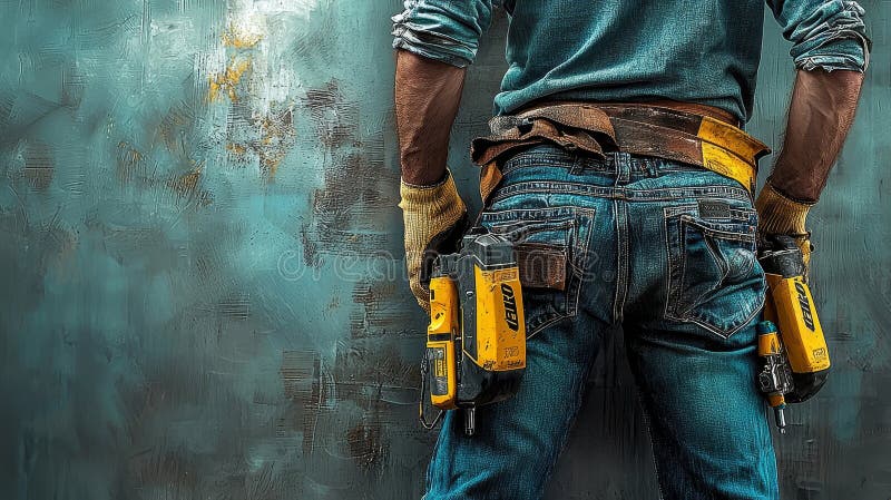 Construction Worker Holding Cordless Nail Guns, Ready for Work Stock ...