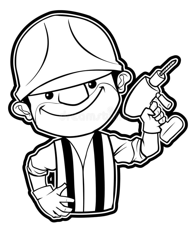 Construction Worker Black White Stock Illustrations – 15,507 ...