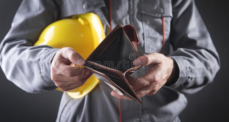 Construction Worker Holding Empty Wallet Stock Image - Image of foreman ...