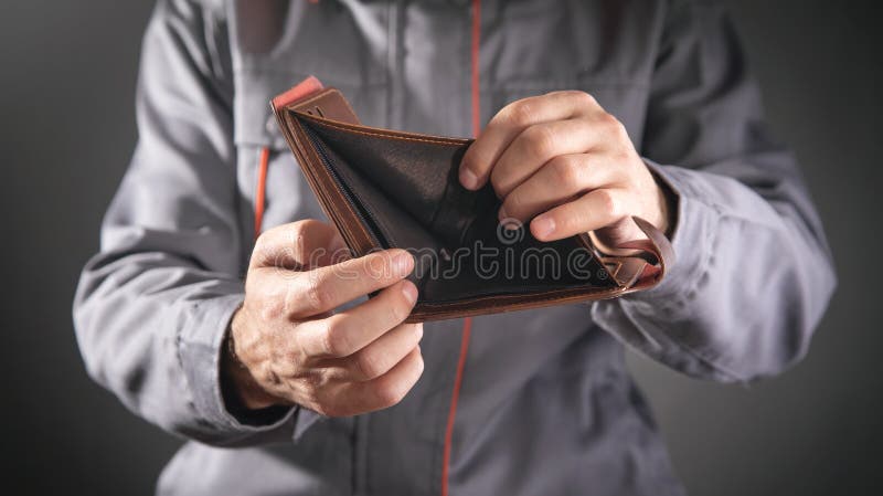 Construction Worker Holding Empty Wallet Stock Image - Image of empty ...