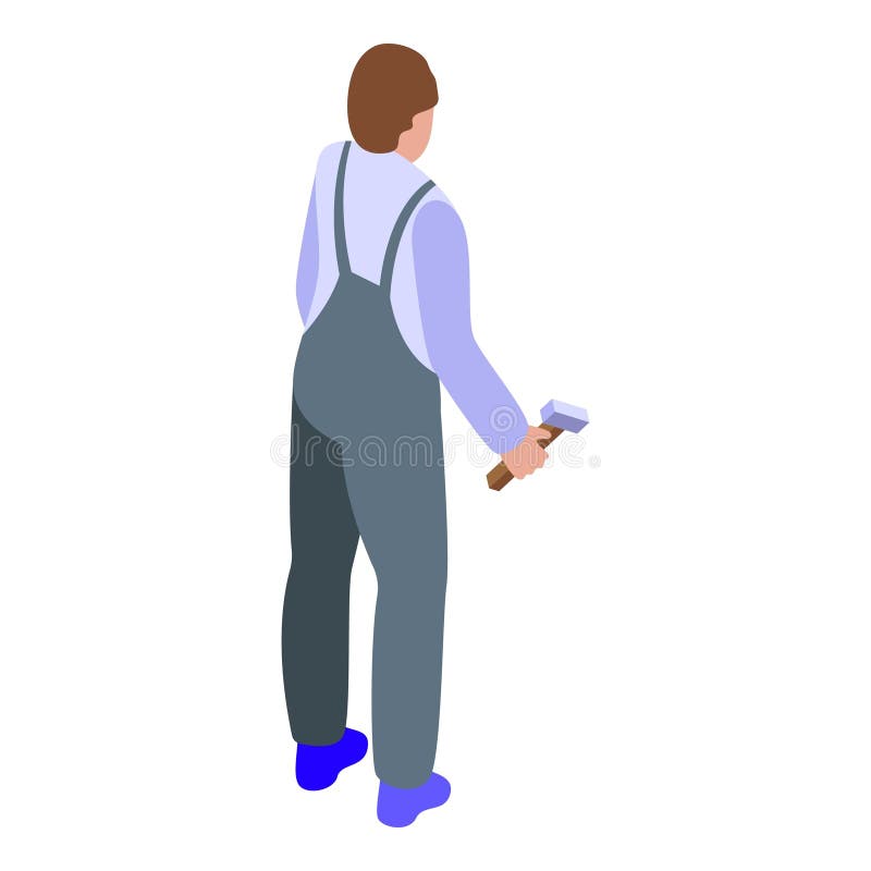 Construction Worker Holding Hammer Standing Back View Stock ...