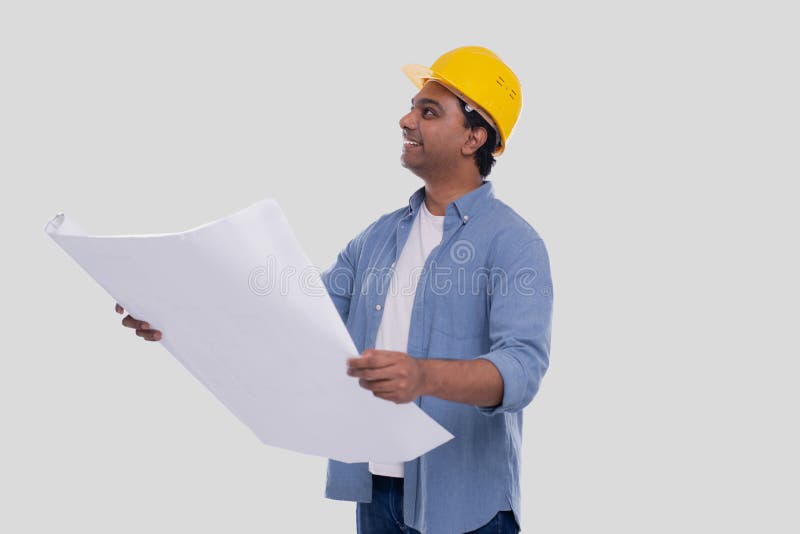 Construction Worker Holding House Plan in Hands Watching Up. Architect ...