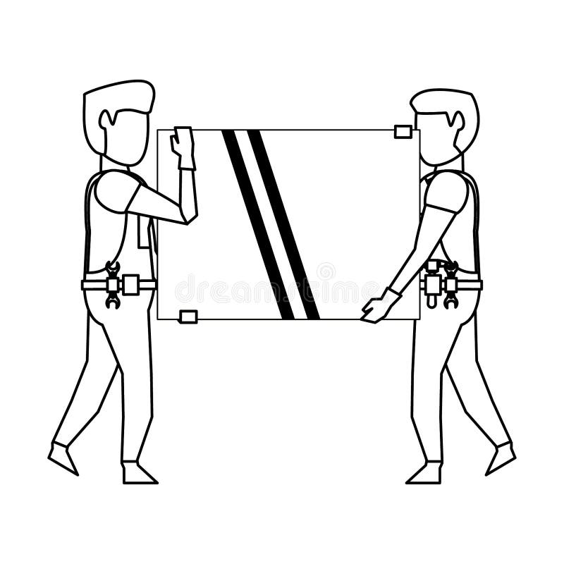 Construction Worker Holding Mirror in Black and White Stock Vector ...