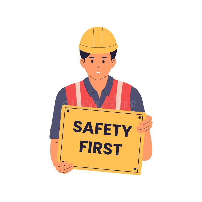 Construction Worker Holding Safety First Sign Illustration Stock Vector ...