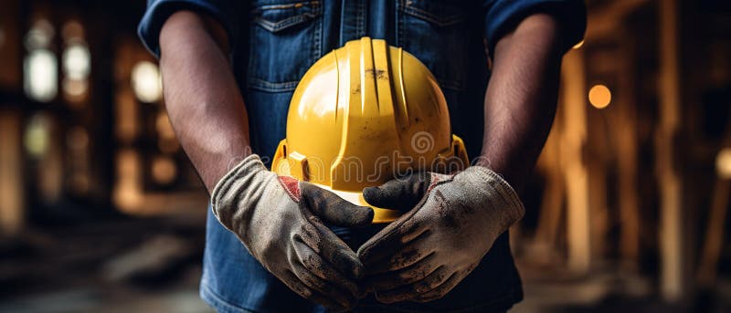 Construction Worker Holding a Safety Helmet in a Building Stock ...