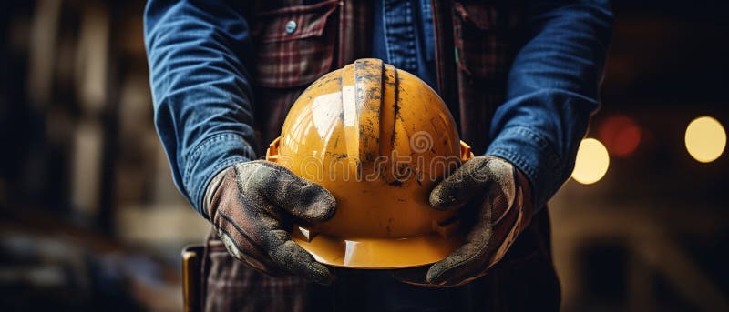 Construction Worker Holding a Safety Helmet in a Building Stock ...
