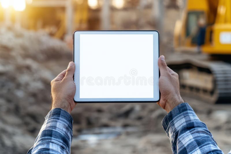 Construction Worker Holding Tablet with Blank Screen on Site Stock ...