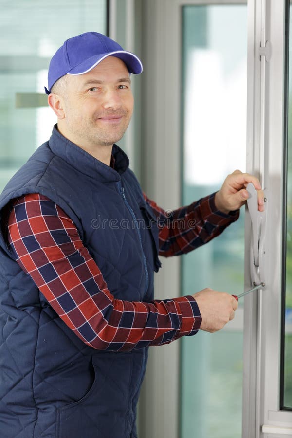 Construction Worker Holding Window Glass Indoors Stock Photo - Image of ...