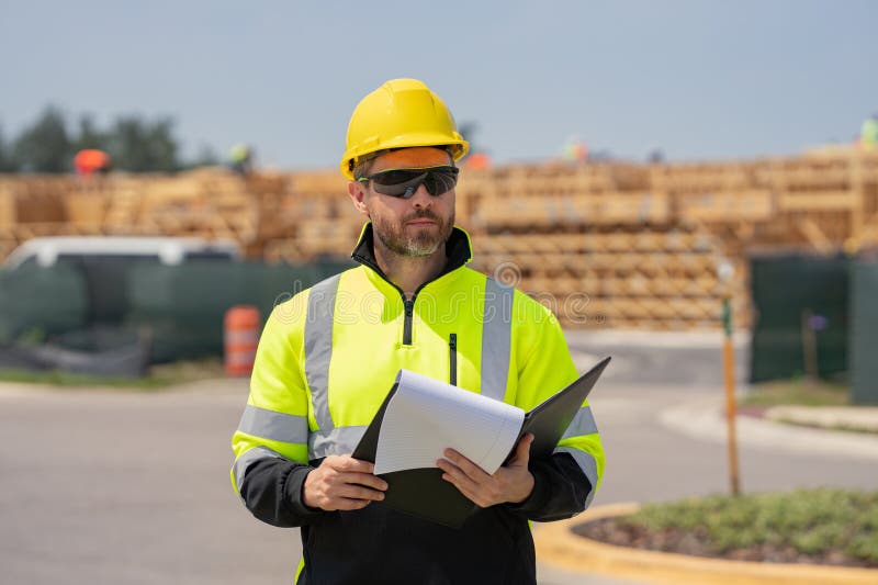 Construction Worker on Construction Site. Construction Engineer Worker ...