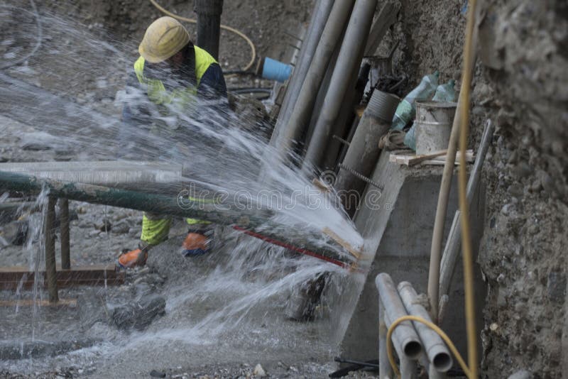 Construction Worker in Hydraulic Engineering Stock Image - Image of ...