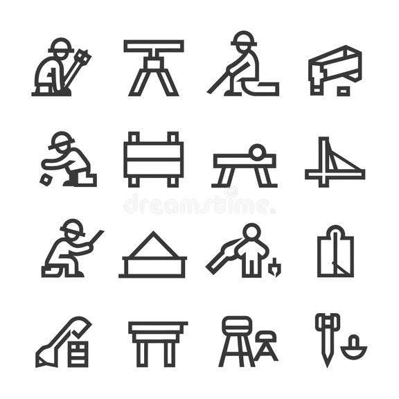 Construction Worker Icons: Set of Simple Line Illustrations Stock ...