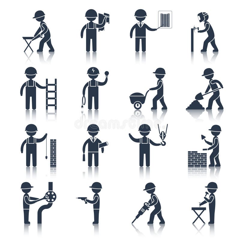 Construction Worker Icons Black Stock Illustrations – 6,730 ...