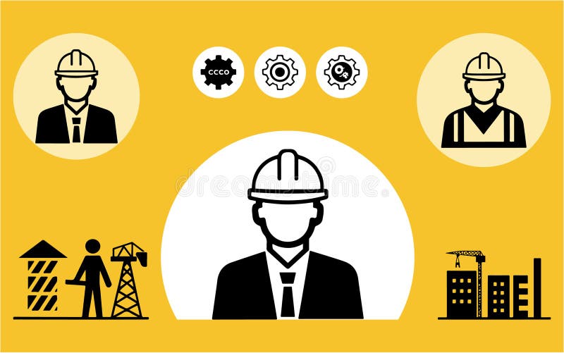 Construction Worker Icons, Engineering Silhouettes in Yellow & Black ...
