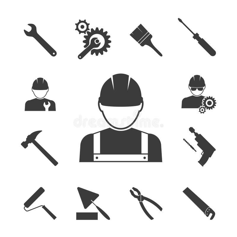 Workman and work tools stock vector. Illustration of drill - 26746684