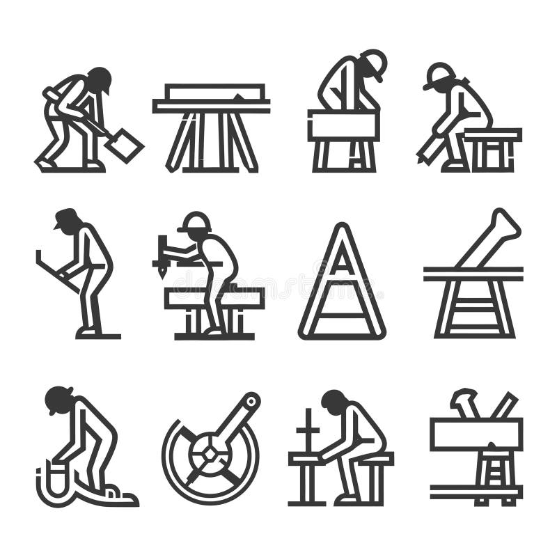 Collection of Line Icons: Carpenter, Craftsman, Woodworking Tools Stock ...
