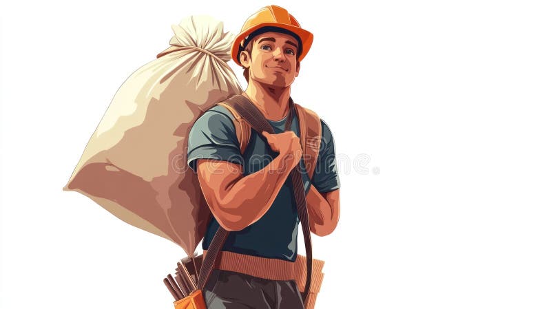 Construction Worker Illustration Carrying a Sack Stock Image - Image of ...