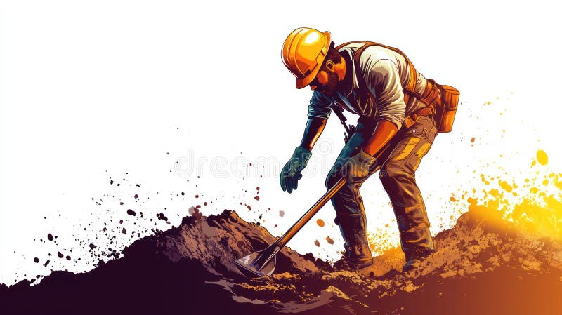 Construction Worker Illustration Digging Shovel Earth Ground Stock ...