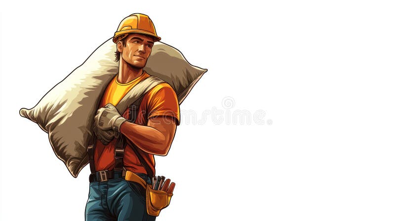 Construction Worker Illustration Strong Man Carrying Heavy Bag Stock ...