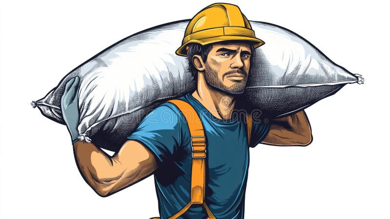 Construction Worker Illustration Strong Man Carrying Heavy Sack Stock ...