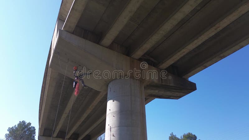 Construction Worker Inspecting Concrete Bridge Support Stock Footage ...