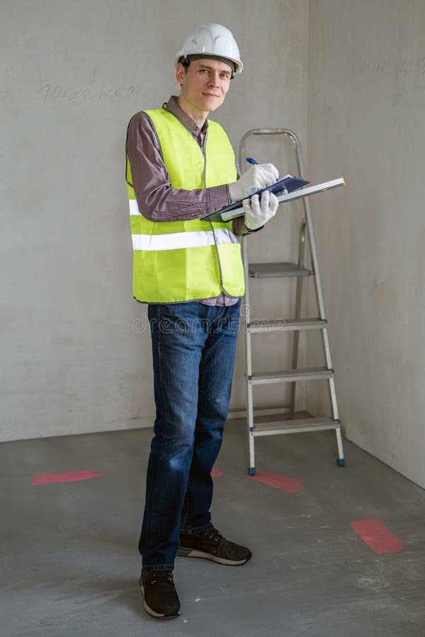 Construction Worker Inspecting Construction Site Stock Image - Image of ...