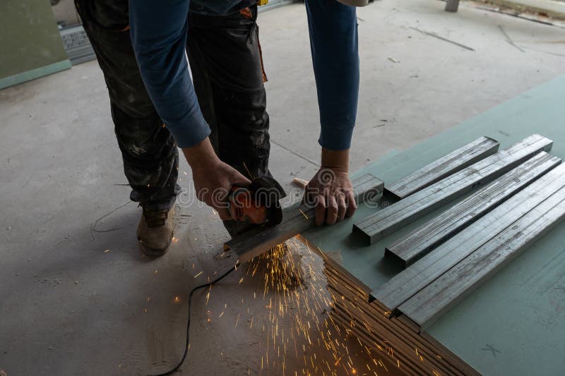Construction Worker Installation Ceiling Work Stock Image - Image of ...