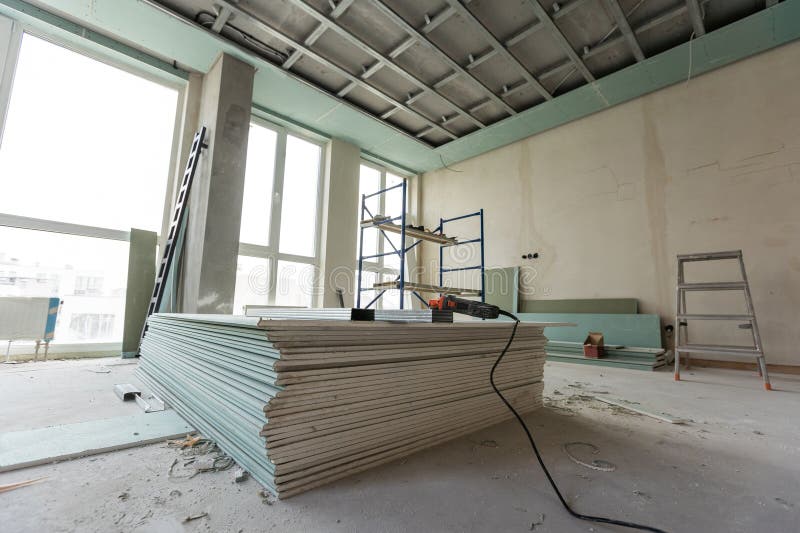 Construction Worker Installation Ceiling Work Stock Photo - Image of ...
