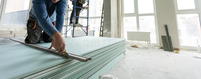 Construction Worker Installation Ceiling Work Stock Image - Image of ...