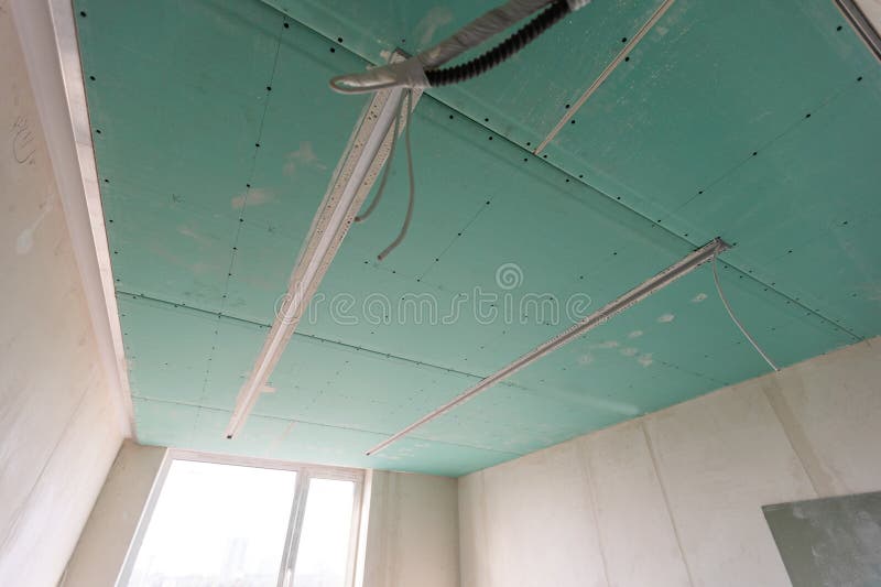 Construction Worker Installation Ceiling Work Stock Photo - Image of ...
